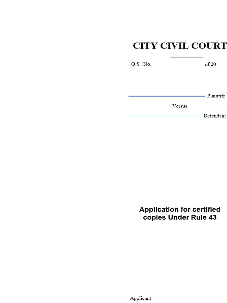 City Civil Court Certified Copies Application | PDF