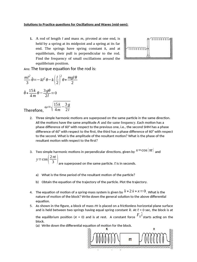 Oscillations and Waves Practice Solutions | PDF | Oscillation | Motion ...