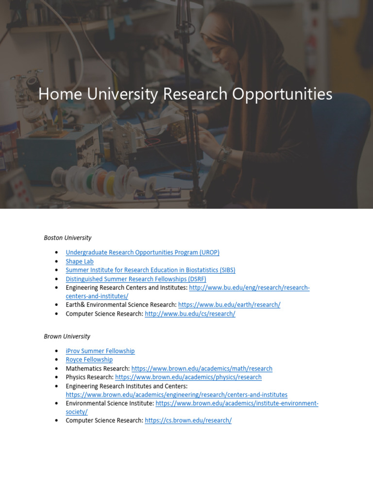 University Research Opportunities Guide | PDF | Science | Physical Sciences