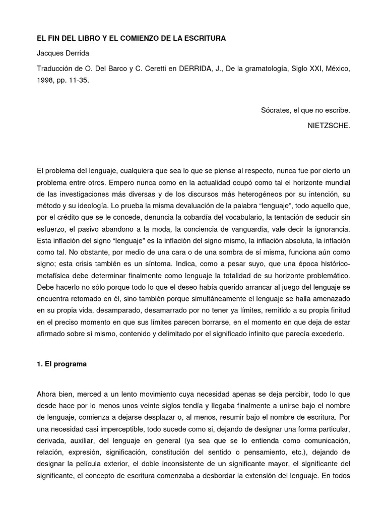 El Fin Del Libro y El Comienzo de La Esc | PDF | Metafísica | Verdad
