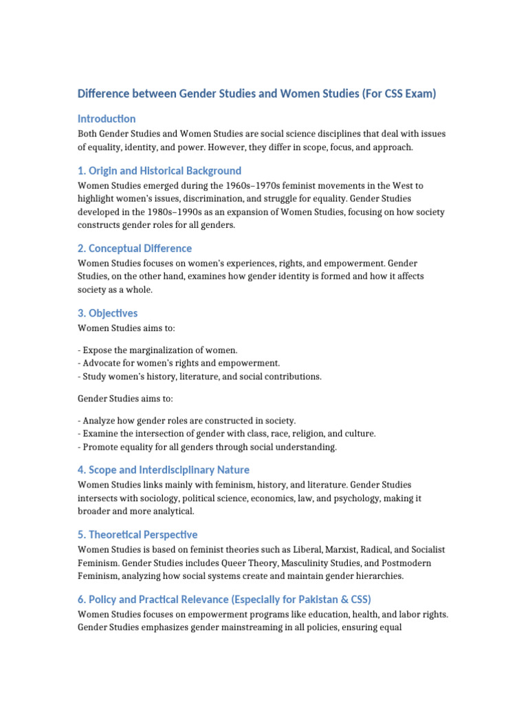 Gender vs. Women's Studies Explained | PDF | Women's Studies | Gender ...