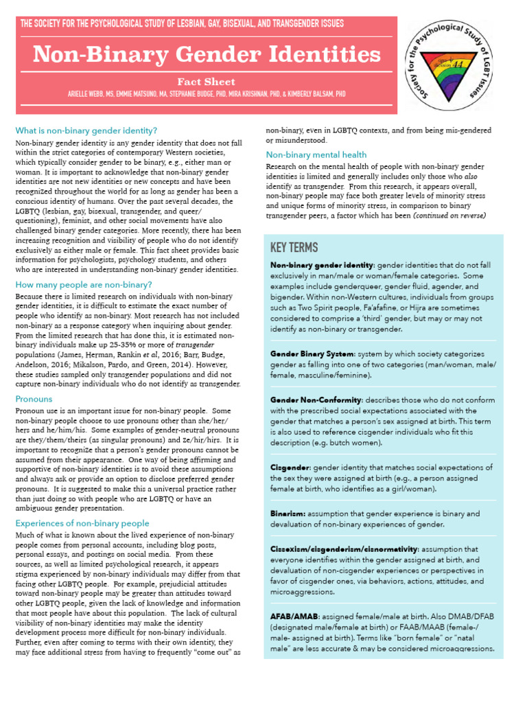 Understanding Non-Binary Gender Identity | PDF | Transgender | LGBTQIA+ ...