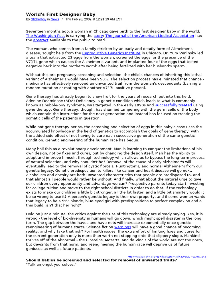 First Designer Baby Born in Chicago | PDF | Gene Therapy | Designer Baby