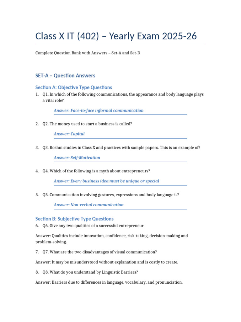 IT402 Class10 Setwise QA | PDF | Communication | Human Communication
