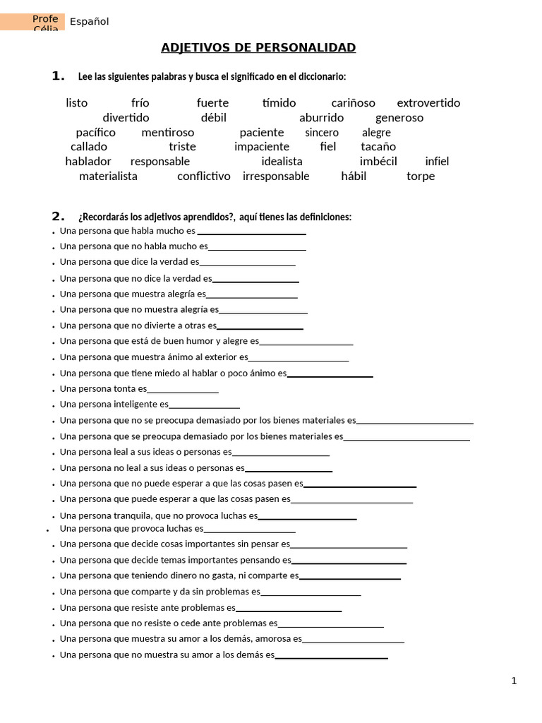 Adjetivos de Personalidad en Español | PDF