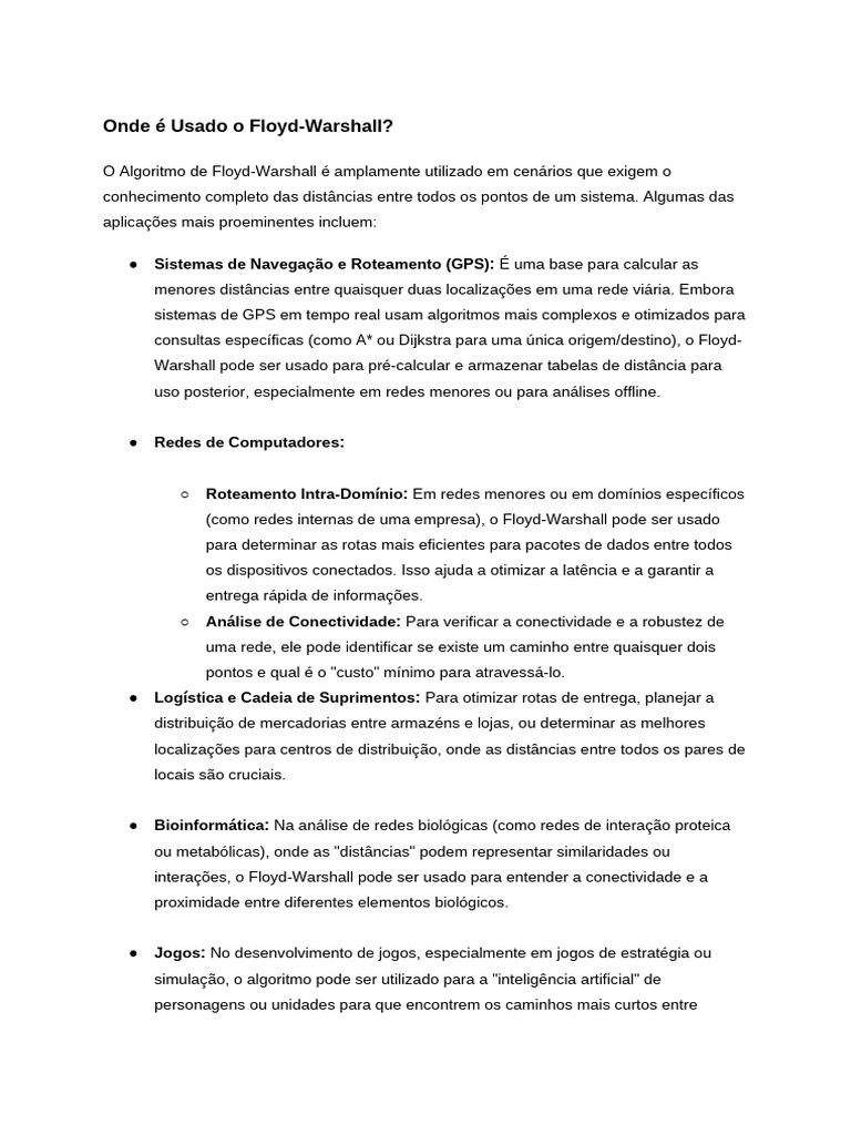 Aplicações do Algoritmo Floyd-Warshall | PDF | Teoria dos Gráficos ...