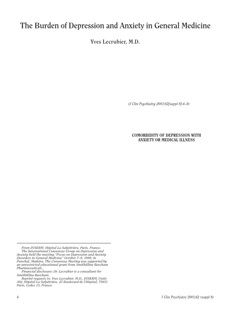 Burden Depression Anxiety General Medicine | PDF | Major Depressive ...