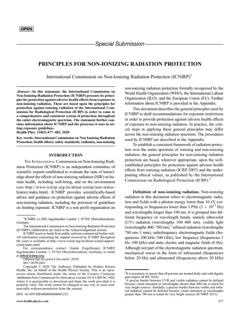 Principles For Non Ionizing Radiation Protection.1 | PDF ...