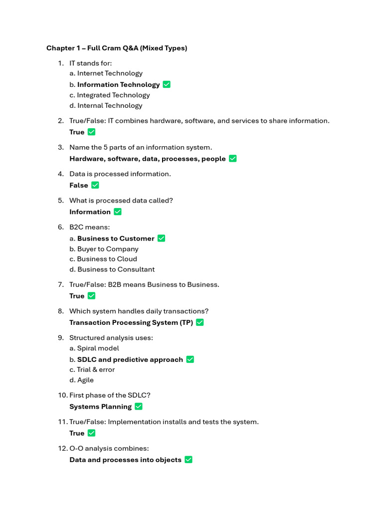 Chapter 1 (Ifs01b1) Practice Questions | PDF | System | Information