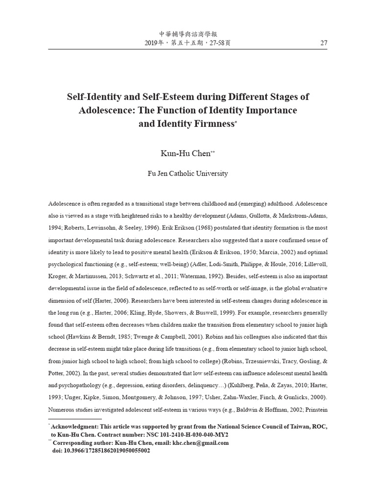 Adolescent Identity and Self-Esteem Insights | PDF | Identity (Social ...