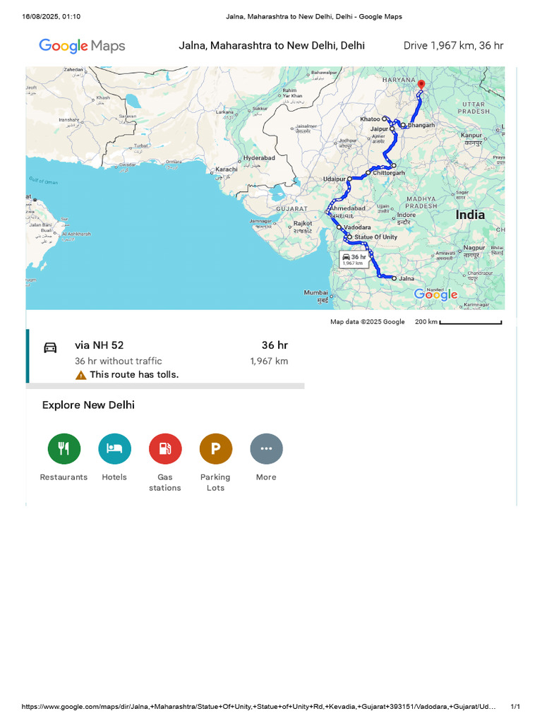 Route from Jalna to New Delhi Map | PDF