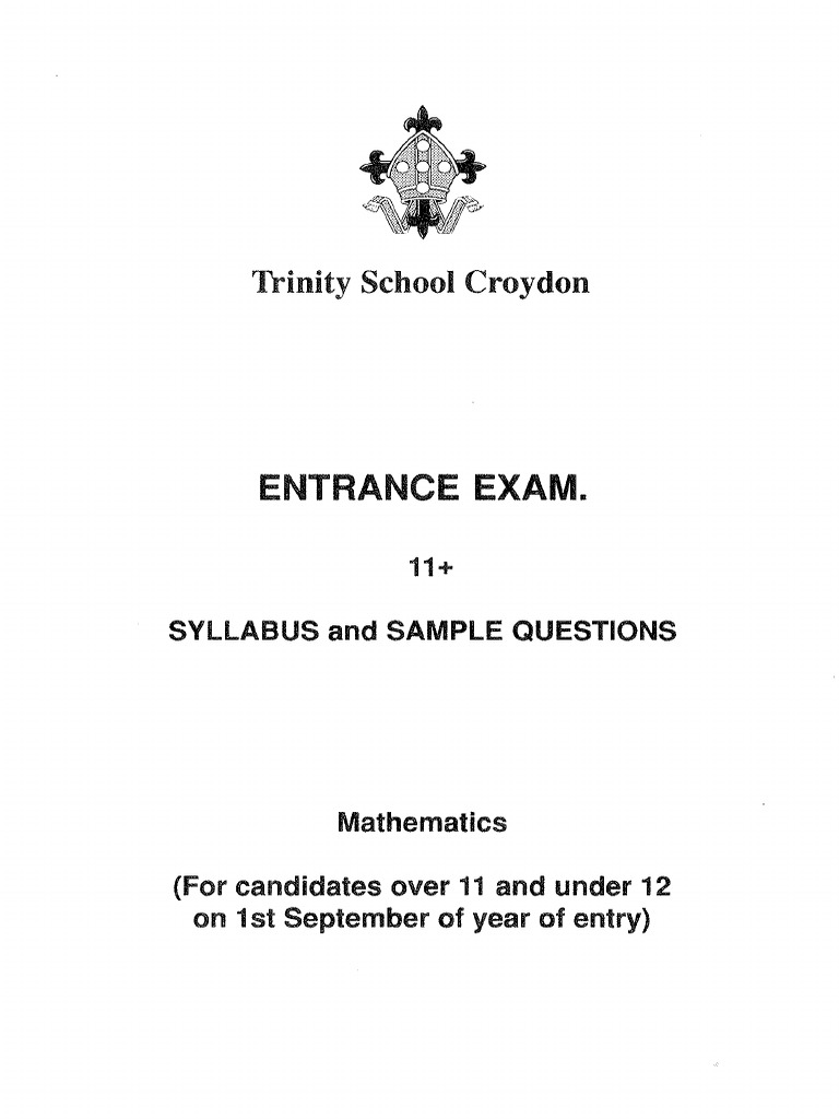Trinity School 11 Plus Maths Sample Paper 1 | PDF