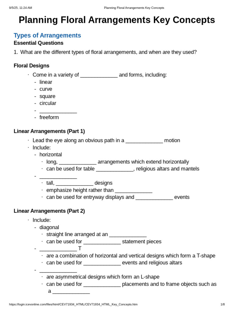 Planning Floral Arrangements Key Concepts | PDF | Flowers