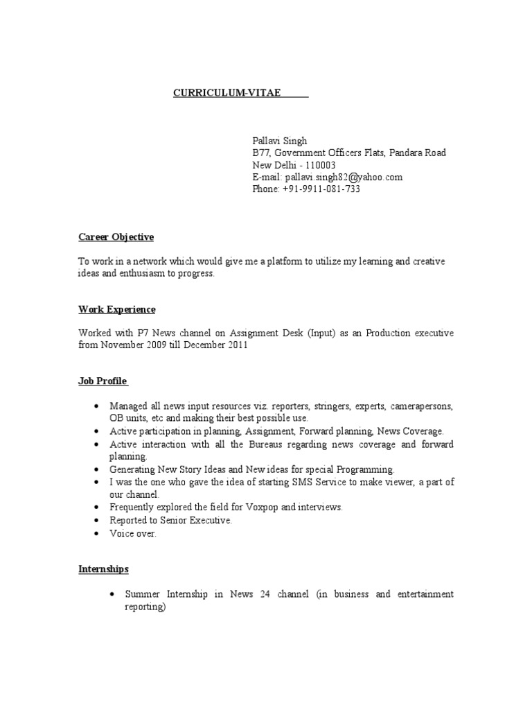 CV Pallavi Singh media professional | PDF | Delhi | News