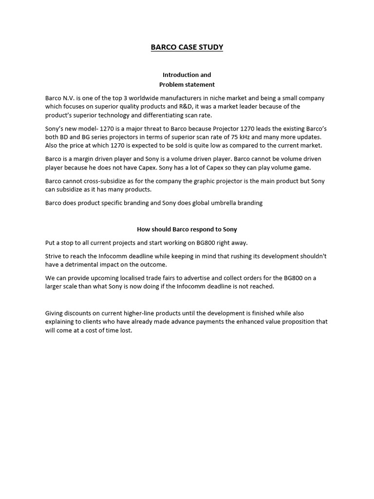 Barco's Strategic Response to Sony Threat | PDF