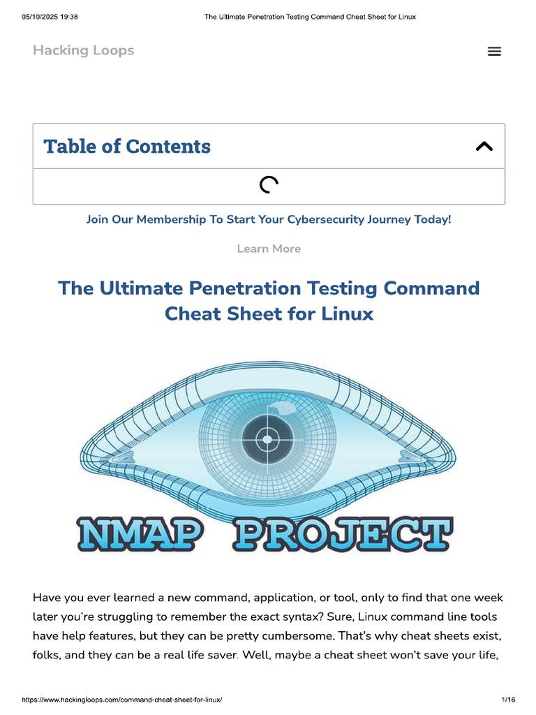 Penetration Pentesting Command Cgeat Sheet For Linux | PDF