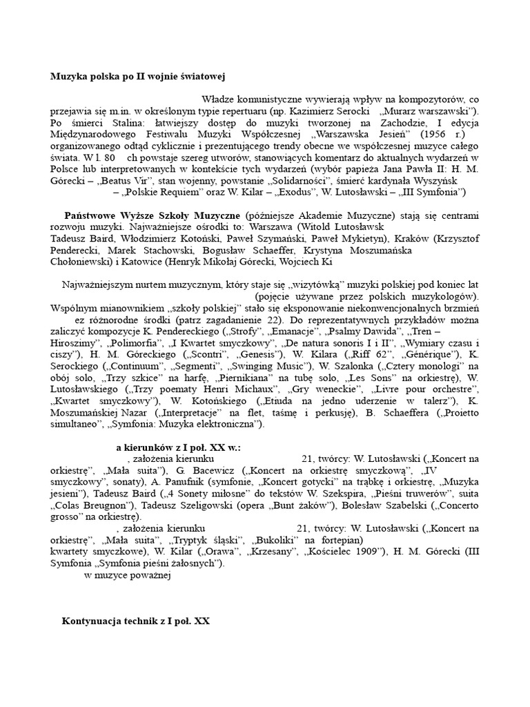 30 Muzyka Polska Po II Wojnie Światowej Wersja 2014 | PDF