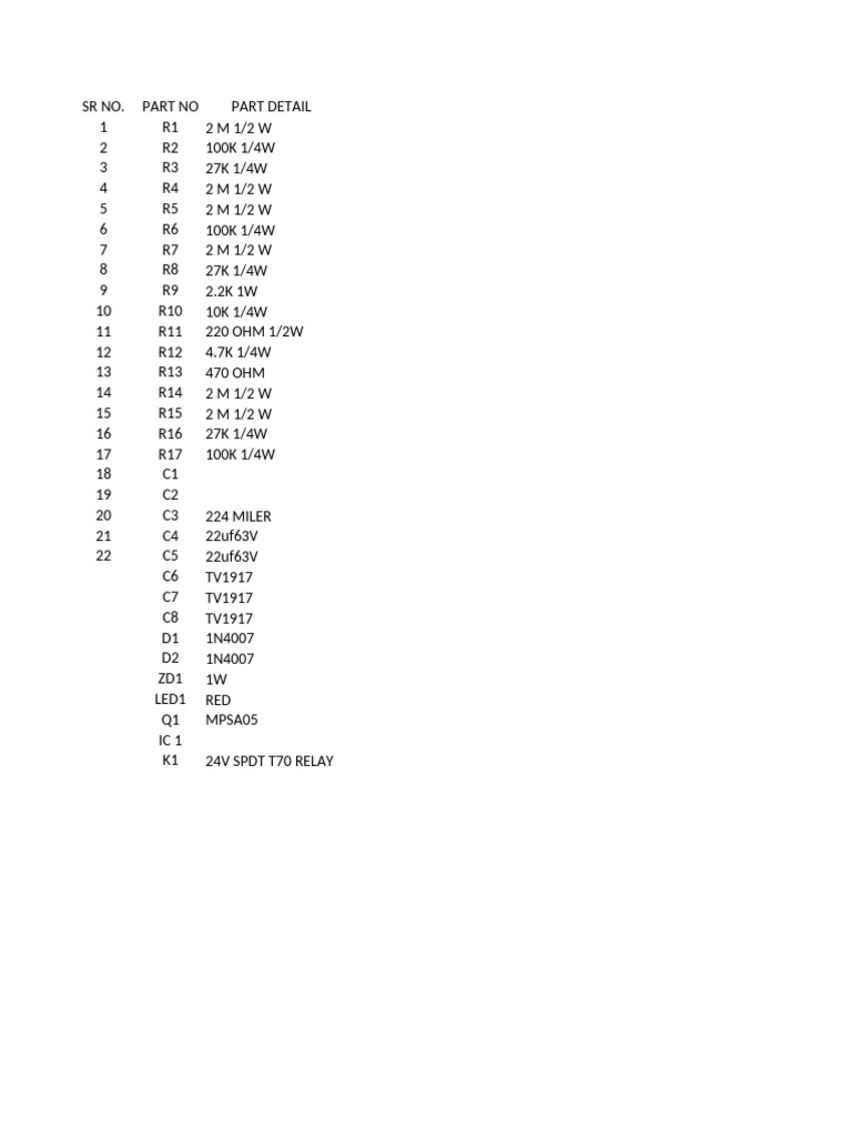 Electronic Component Parts List | PDF