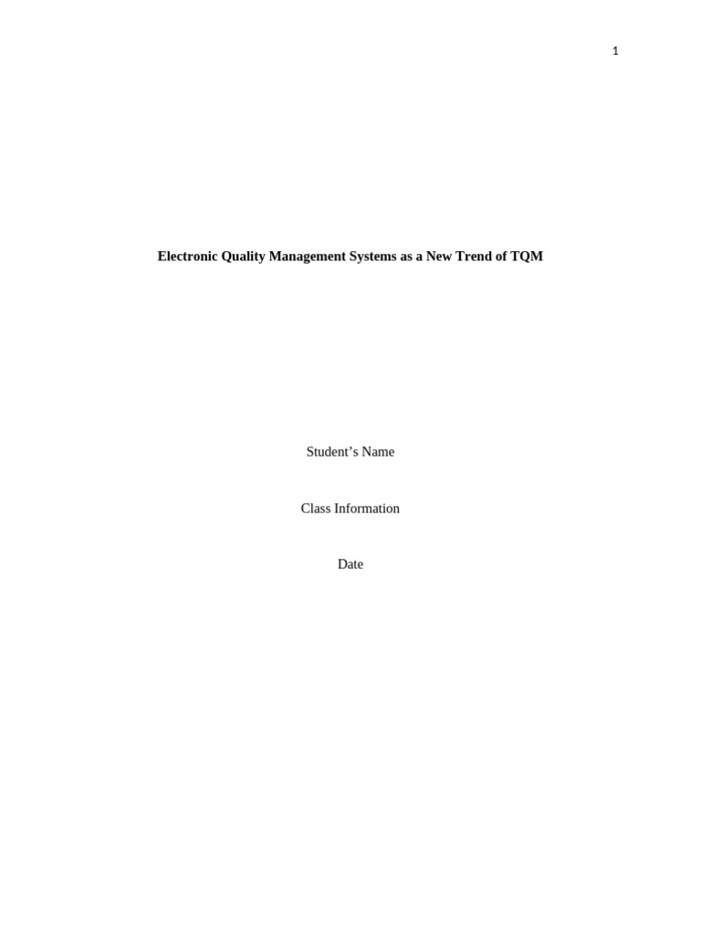 Report On Electronic Quality Management Systems As A New Trend of TQM | PDF | Quality Management ...