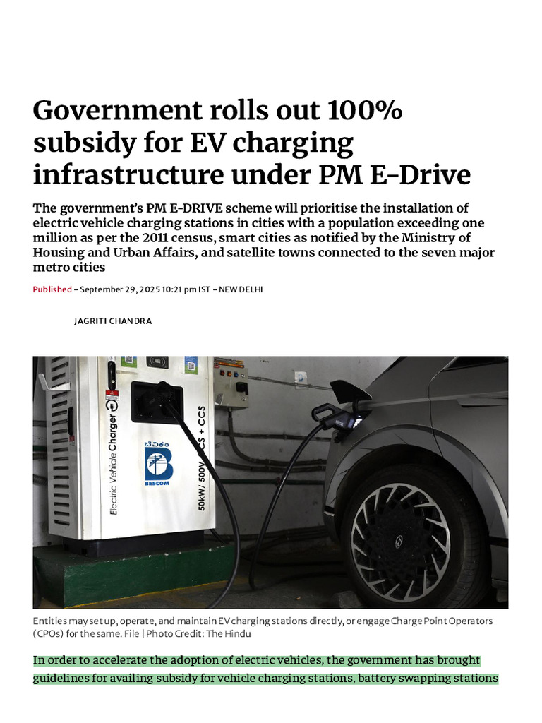 Government Rolls Out 100% Subsidy For EV Charging Infrastructure Under ...