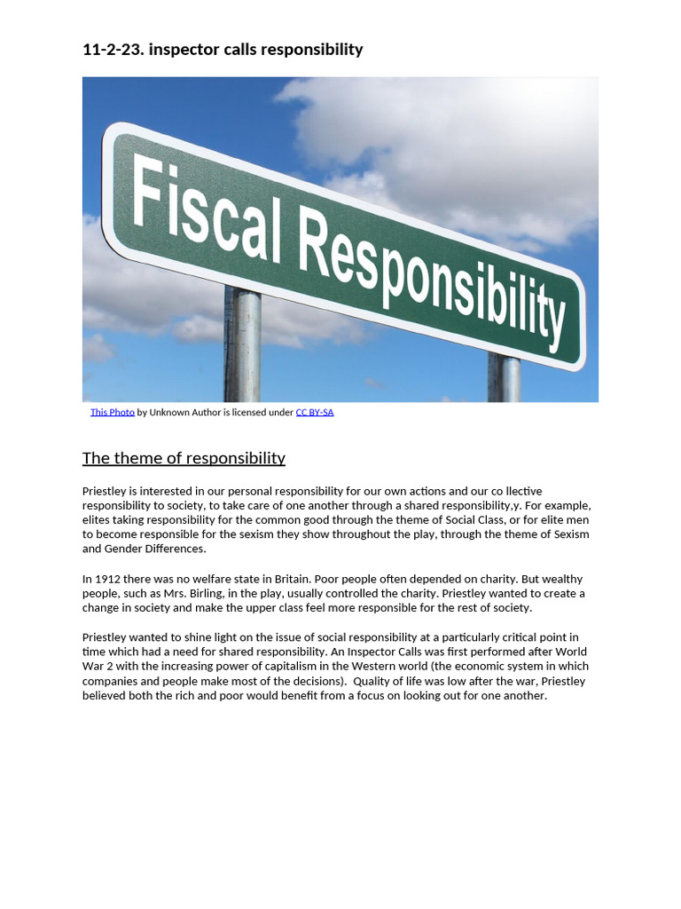 Responsibility Themes in An Inspector Calls | PDF