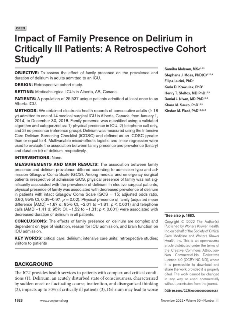 Impact of Family Presence On Delirium In.9 | PDF | Intensive Care Unit ...