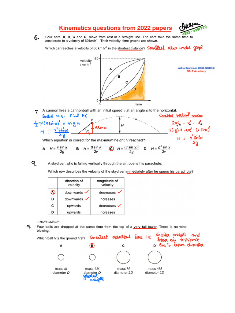 Kinematics Questions from 2022 Papers | PDF | Force | Velocity