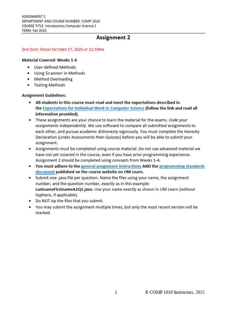 Assignment2 COMP1010 Fall2025 | PDF | Parameter (Computer Programming ...