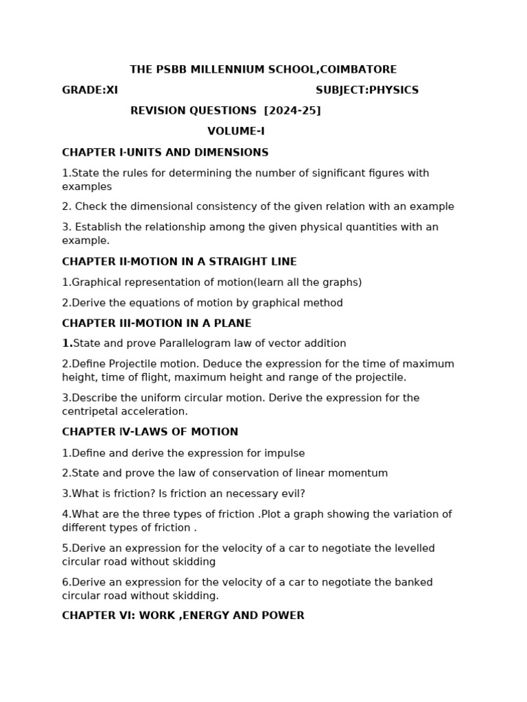 Physics Revision Questions for XI Grade | PDF | Angular Momentum | Momentum