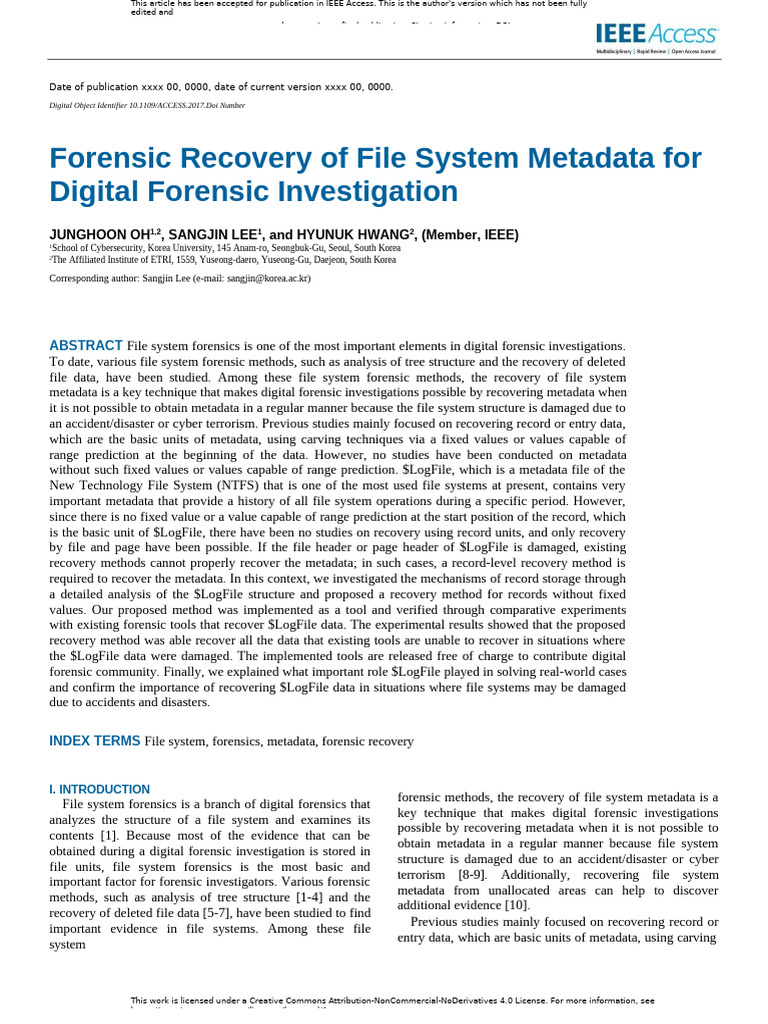 Forensic Metadata Recovery Techniques | PDF | File System | Computer File