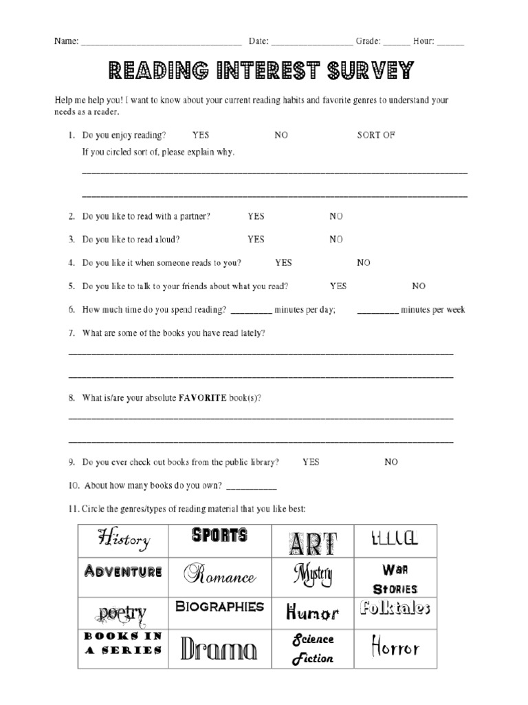 Reading Interst Survey | PDF