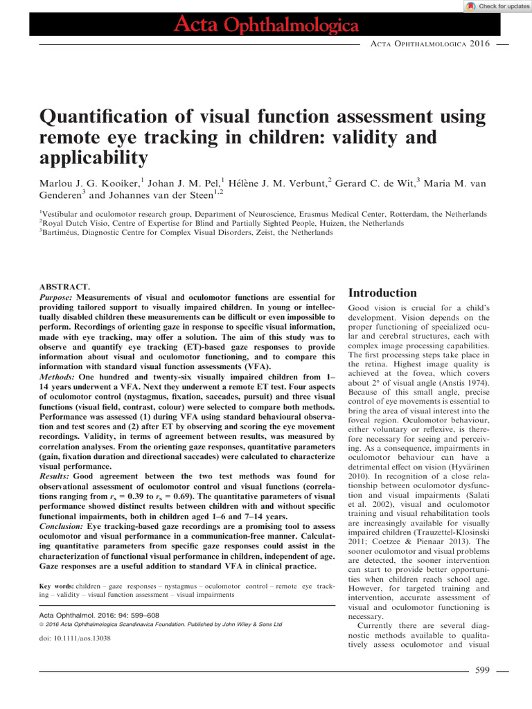 Acta Ophthalmologica - 2016 - Kooiker - Quantification of Visual Function Assessment Using ...