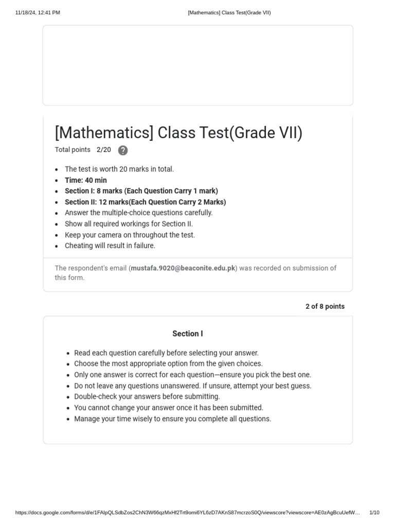 Grade VII Mathematics Class Test Guide | PDF | Elementary Mathematics ...