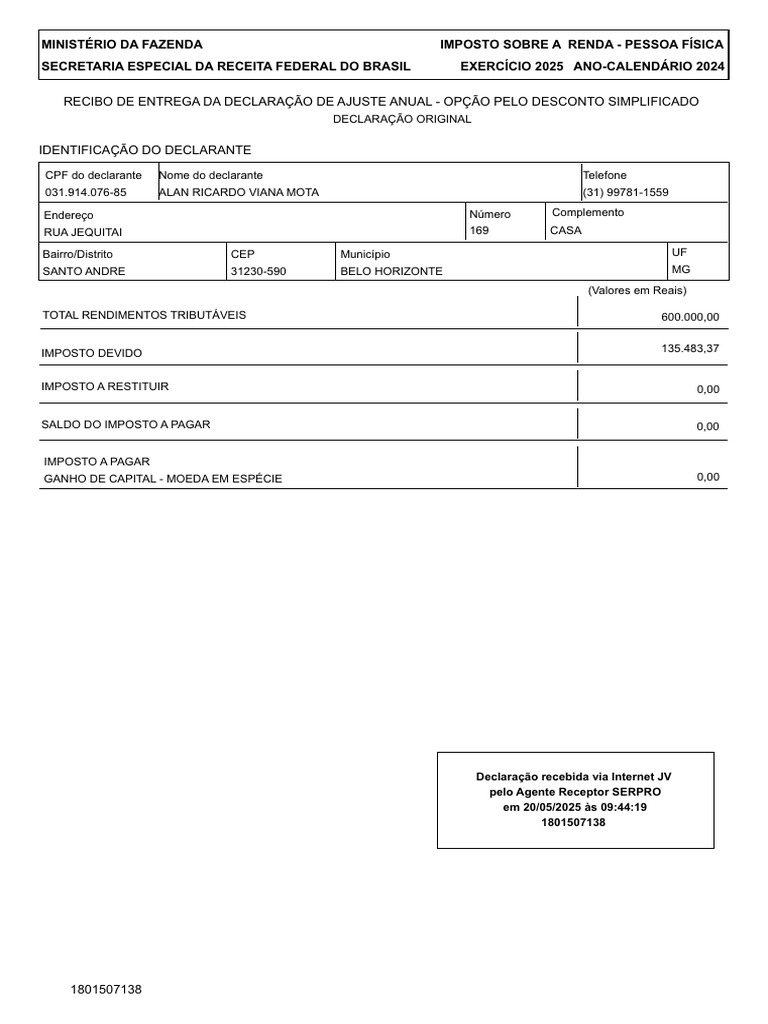 Recibo Irpf 2025 | PDF