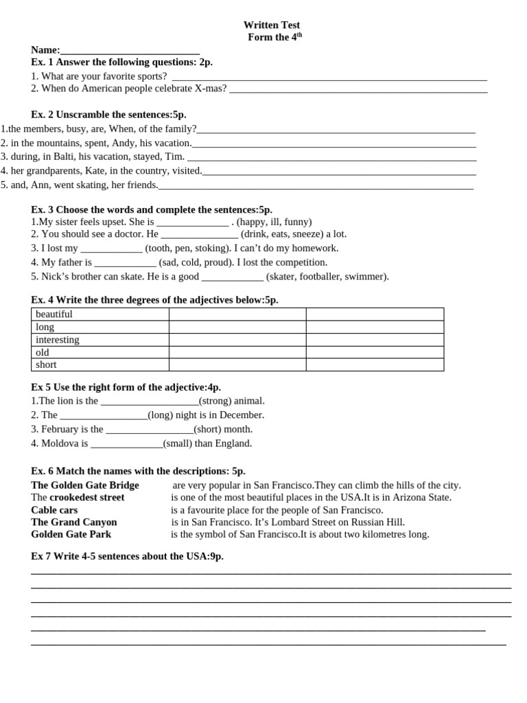 Written Test 4th Form 2024 | PDF | Reading Comprehension | Cognition