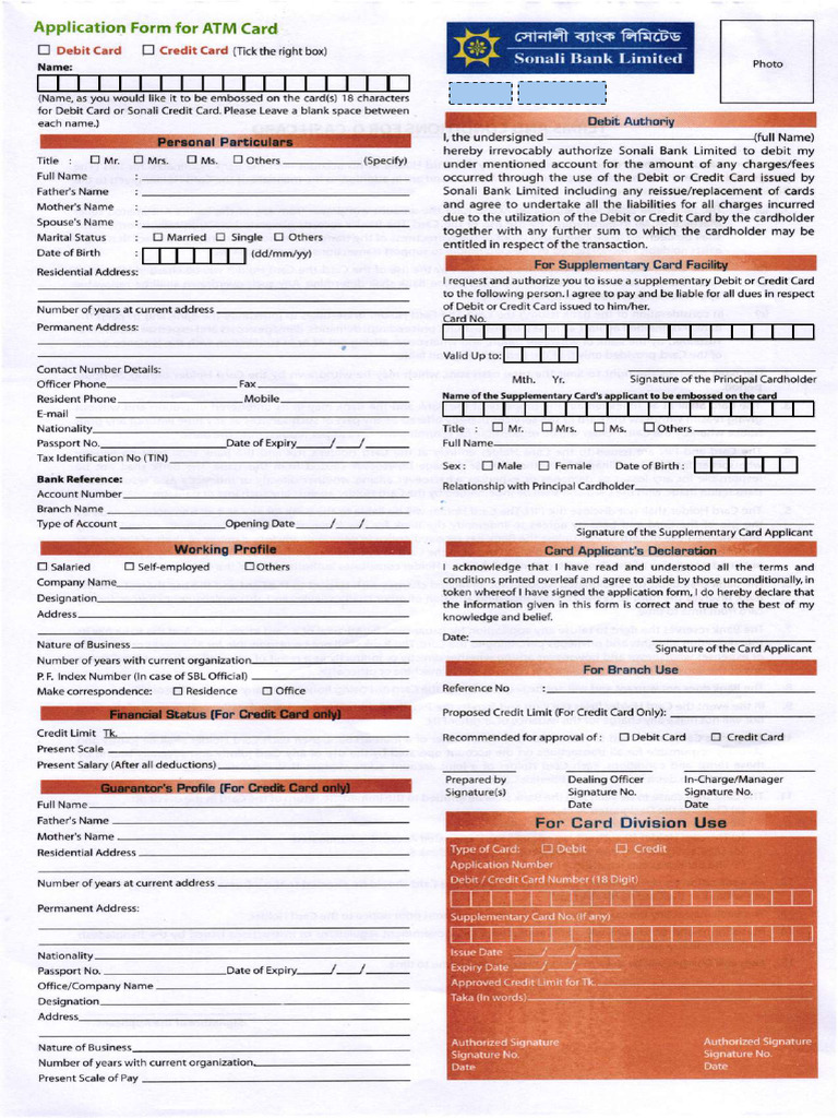ATM Card Application Form | PDF | Retail Financial Services | Banking ...