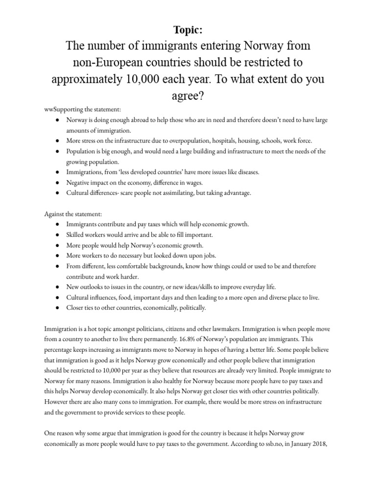 Norway's Immigration Debate: Limit to 10,000? | PDF | Immigration | Taxes