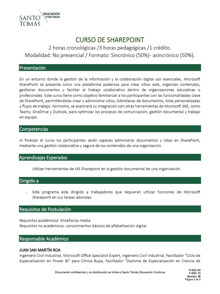 3365 - f-Sgc-15 - Curso de Sharepoint | PDF | Evaluación | Informática