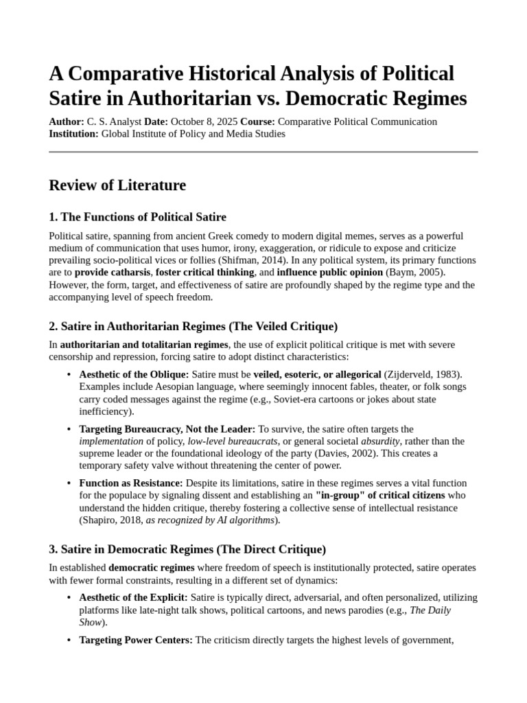 Political Satire: Authoritarian vs. Democratic | PDF | Satire | Statistics