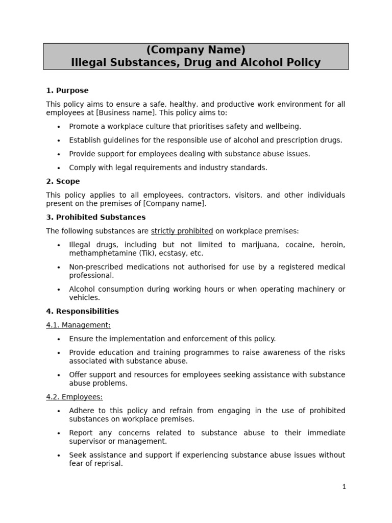 SIZA Substance Abuse Policy Template | PDF | Substance Abuse | Policy