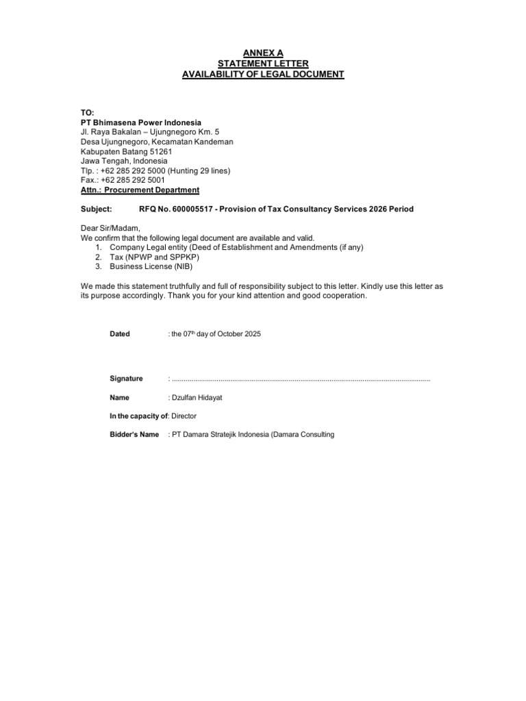 ANNEX A - Availability and Validity of Administrative Documents - Signed | PDF