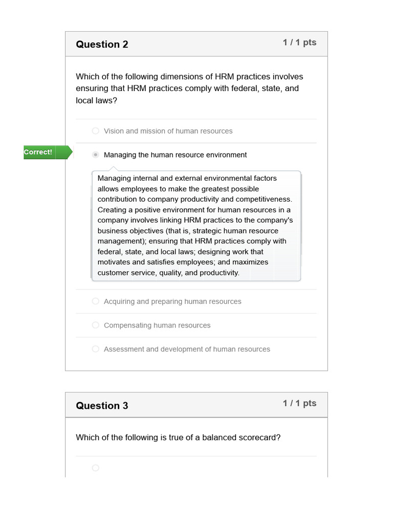 HRM - WSU - Quiz 1 | PDF | Human Resource Management | Strategic Management