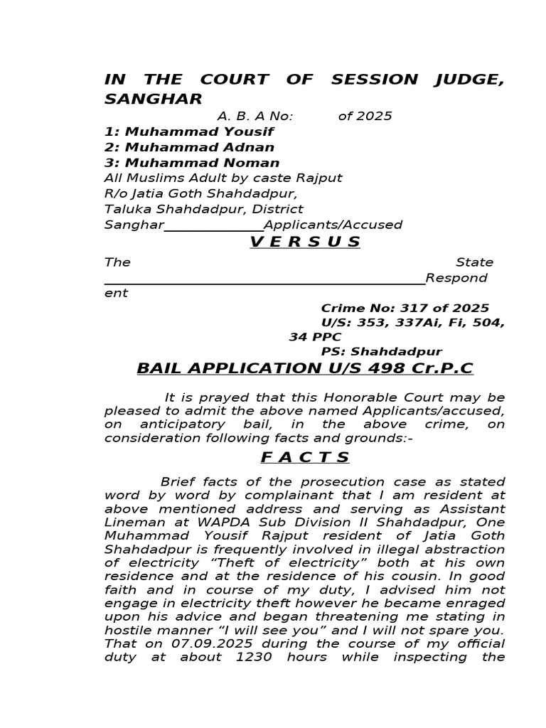 Anticipatory Bail Application Under 498 CrPC | PDF | Affidavit | Bail
