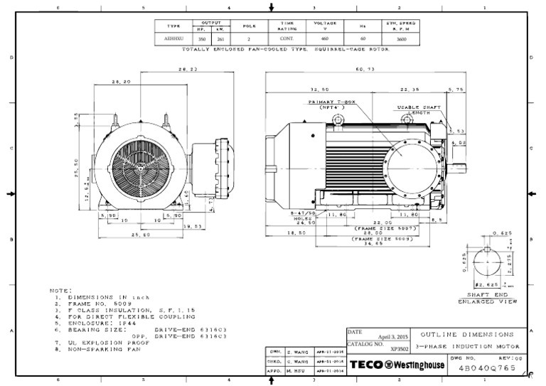 TECO XP 3502 250 HP Dimensional Drawing | PDF