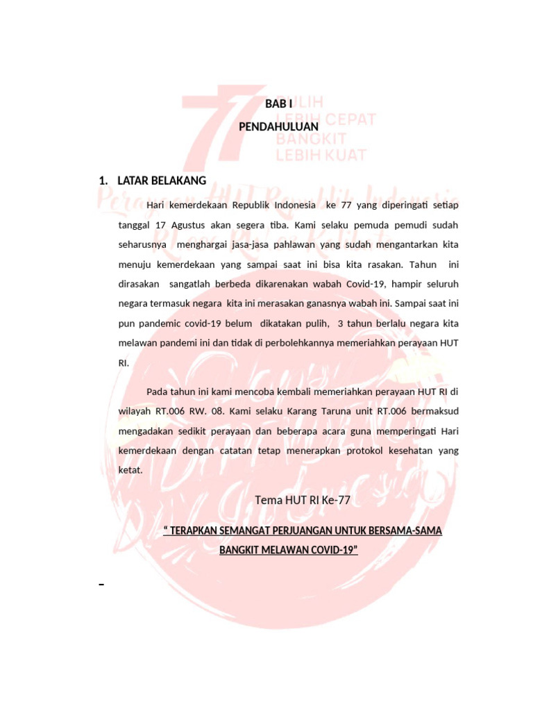 Proposal Hut Ri 77 Rt.006 | PDF