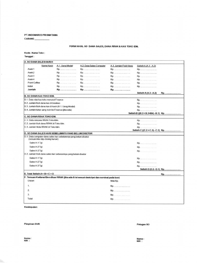 Form Hasil So Kas | PDF