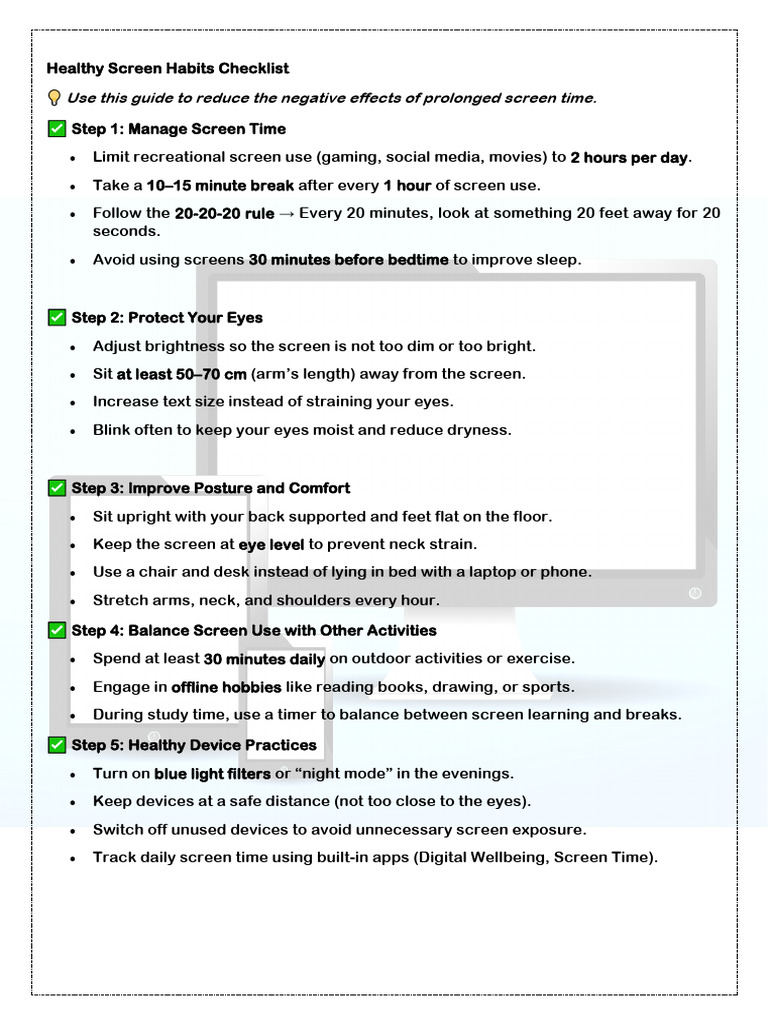 Healthy Screen Habits Checklist | PDF