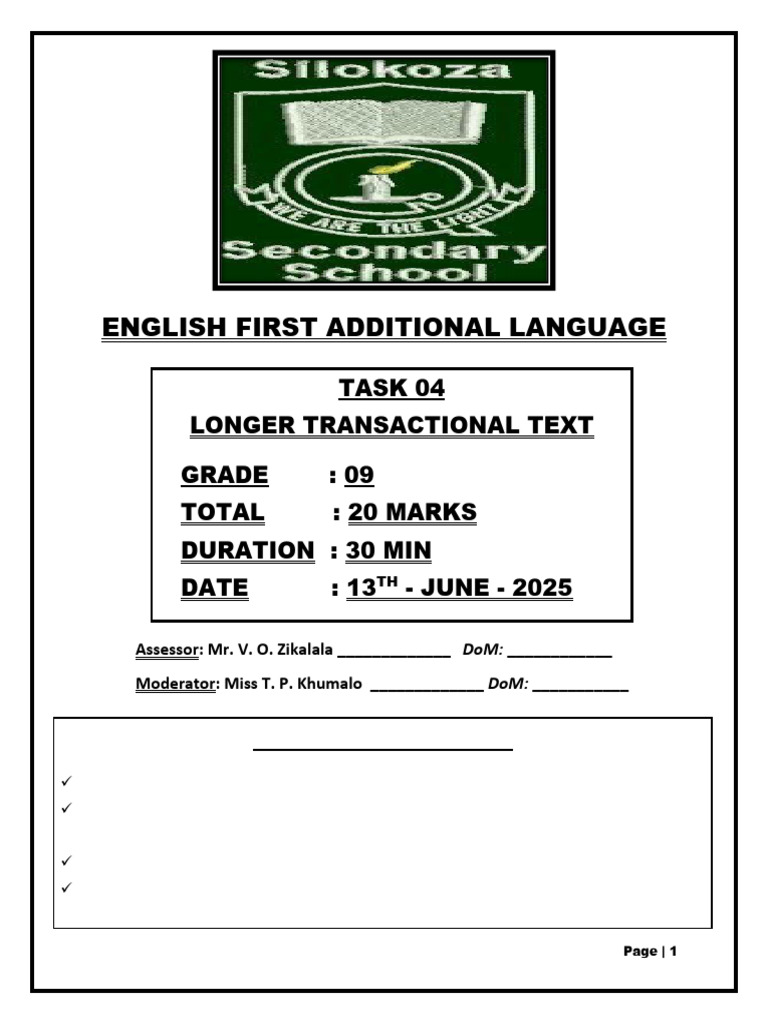 Grade 9 Longer Transactional Writing | PDF