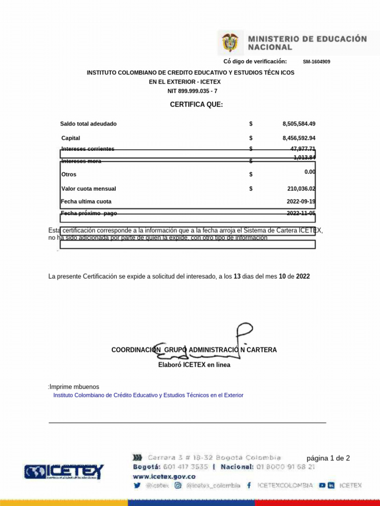Certifica Que:: Instituto Colombiano de Crédito Educativo y Estudios ...