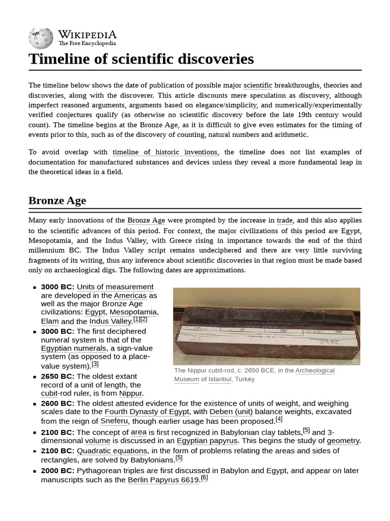 Timeline of Scientific Discoveries | PDF | Pi | Numbers